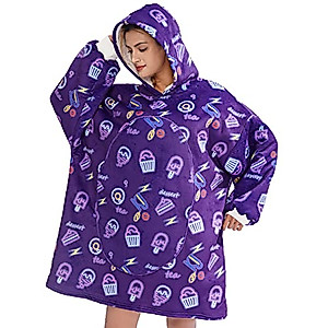 vavalad Wearable Blanket Sweatshirt Sherpa Oversized Hoodie TV-Blanket with Sleeves and Pockets for Adults Men Women Teens One Size Fits All