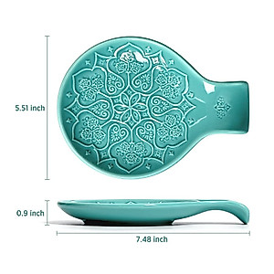 Ceramic Spoon Rest for Kitchen Counter and Stove Top - Farmhouse Style Ceramic Spoon Holder for Cooking & Counter Protection（Green）