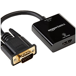 Amazon Basics Gold-Plated HDMI (Female) to VGA (Male) Adapter with 3.5mm Audio Port (Only from HDMI to VGA), Black