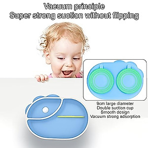 Qshare Baby Suction Plates,Suction Plates for Baby,Toddler Plates,Silicone Baby Plates,Children Divided Plate,Toddler Plate Microwave & Dishwasher Safe (Blue)