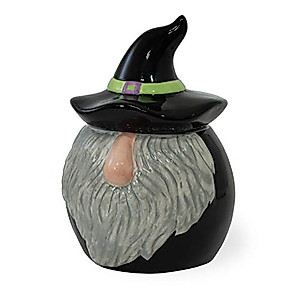 Boston International Halloween Ceramic Snack Jar with Lid, 5.5 x 8.5-Inches, Wizard Gnome