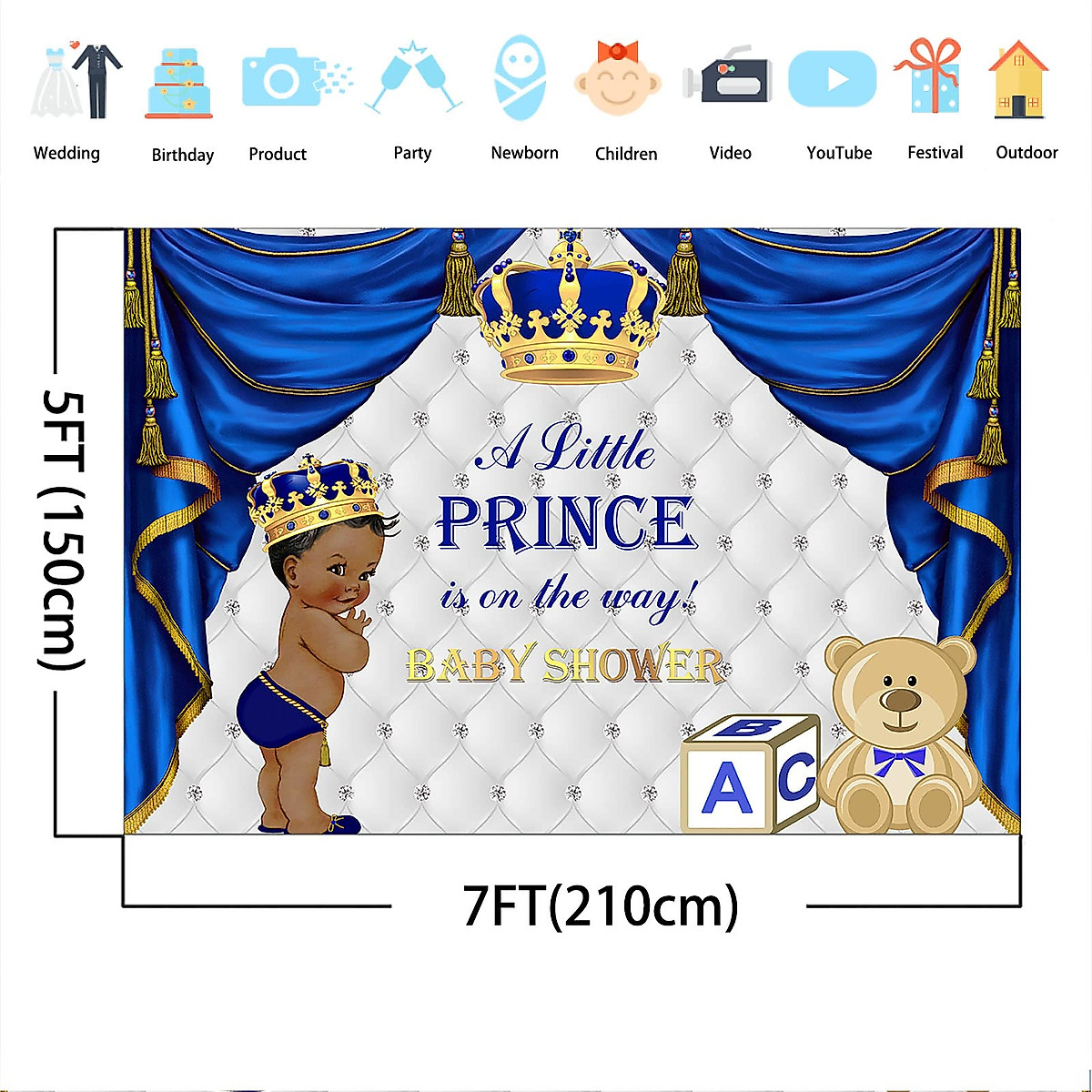 Mehofoto Prince Baby Shower Backdrop Royal Blue Little Prince Baby Shower Background 7x5ft Gold Grown Cute Baby Bear Sliver Backdrop for Boys Baby Shower Decorations
