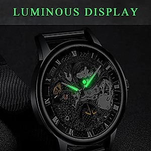 Whodoit Mesh Strap Design Watch Hand-Wind Mechanical Stainless Steel Case Skeleton Watch Watch for Men