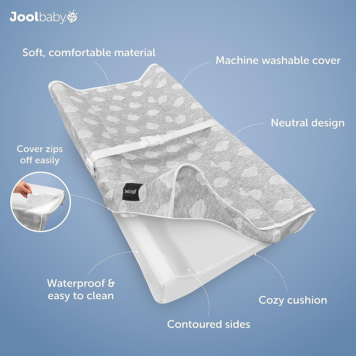 Contoured Changing Pad - Waterproof & Non-Slip, Includes a Cozy, Breathable, & Washable Cover - Jool Baby