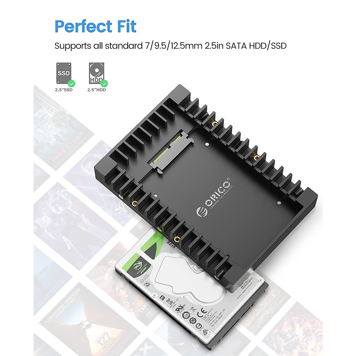 [5Packs] ORICO 2.5 SSD SATA to 3.5 Hard Drive Adapter Internal Drive Bay Converter Mounting Bracket Caddy Tray for 7 / 9.5 / 12.5mm 2.5 inch HDD / SSD with SATA III Interface(1125SS-5)