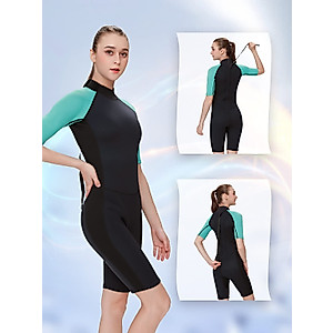 FLEXEL Wetsuit Shorty Women, 2mm Neoprene Short Sleeve Diving Suit Back Zip Keep Warm 1.5mm Female Shorties Wet Suits for Snorkeling Surfing Paddle Boarding (Blue 2mm, Large)