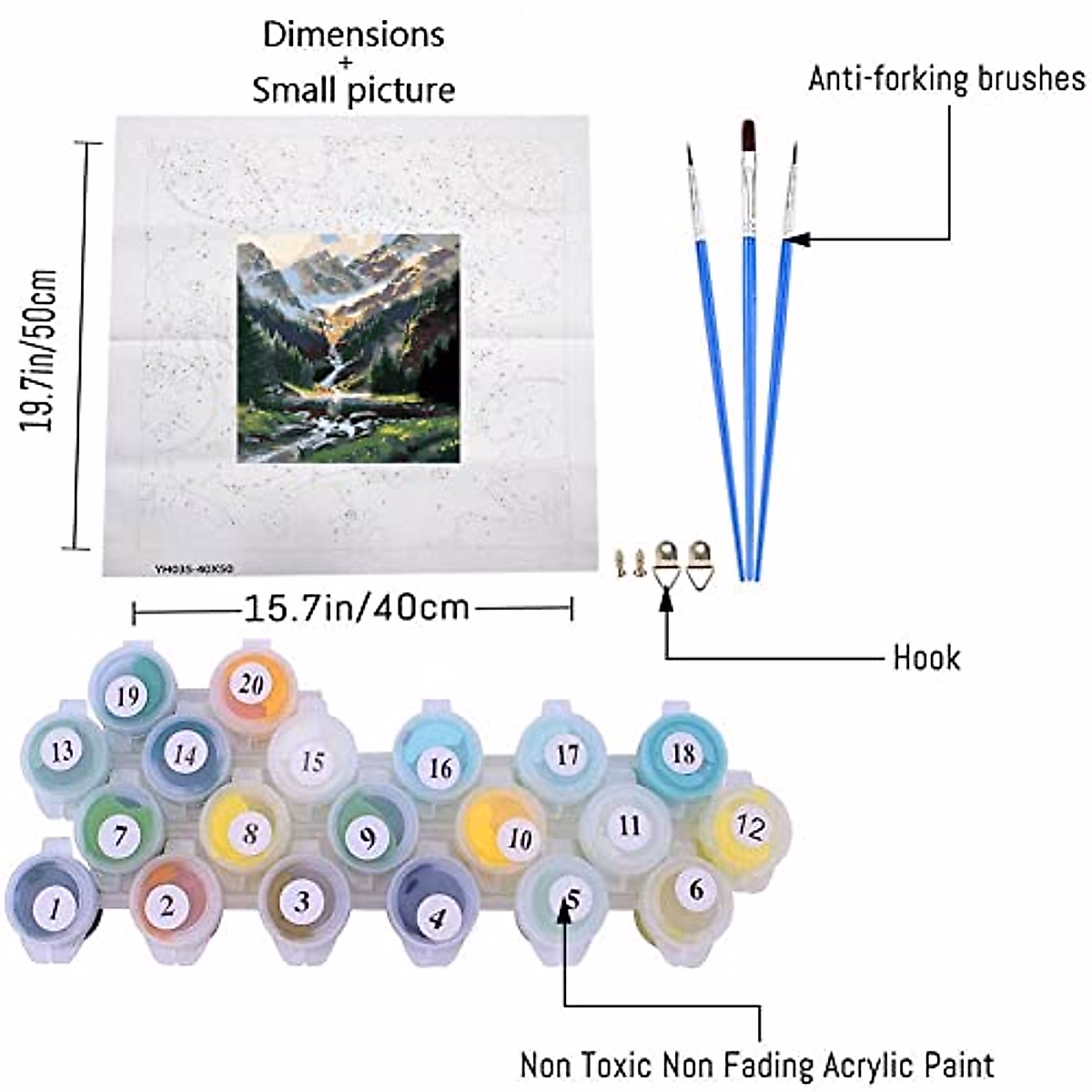 Paint by Number Mountains waterfall DIY Painting On Canvas, Paintwork with Paintbrushes Acrylic Paints,Perfect for Paint by Numbers for Adults and Kids Students Beginner, for Home Wall Decor16x20 Inch