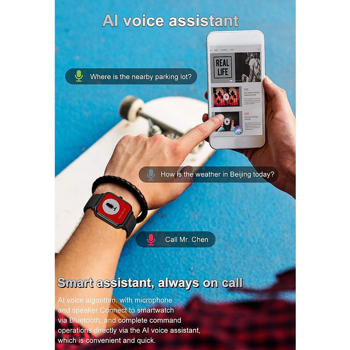 houseege Smart watch for Android and iPhone ip67 Waterproof MP3 Playback, Touch Screen with Sports Mode, Notifications, Stylish Smartwatches for Men and Women (Black)