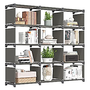REIBII Bookshelf for Bedroom Book Shelf Organizer Bookcase Tall Book Case 12 Cube Storage Organizer Cube Shelf Grey Cubby Storage Organizer Shelves for Bedroom Living Room Closet Office DIY