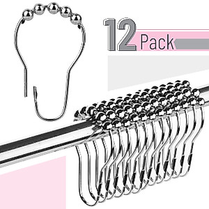 Slick- Shower Curtain Rings, 12 Pack, Shower Curtain Hooks, Shower Rings, Shower Curtain Hooks Rust Proof, Shower Rings for Curtain, Silver Shower Curtain Hooks, Shower Curtain Hangers
