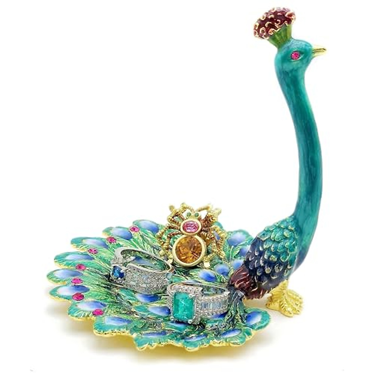 JWT Astyle Luxury Peacock Ring Holder Dish Jewelry Tray.Turquoise Peacock Decor Gifts Animal Figurines Trinkets Earring Necklace Storage Organizer
