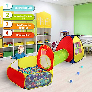 TOMYOU Kids Playhouse, 3 in 1 Play Tent with Tunnel, Ball Pit for Toddler Boys, Girls, Baby Play Tent, Indoor/Outdoor Kids Tent