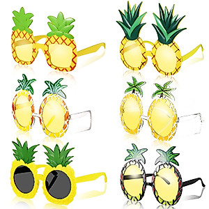6 Pairs Pineapple Sunglasses Novelty Sunglasses Tropical Pineapple Glasses with 6 Styles, Hawaiian Sunglasses Fruit Shape Glasses Pineapple Party Favors for Summer Beach Luau Theme Party Accessories