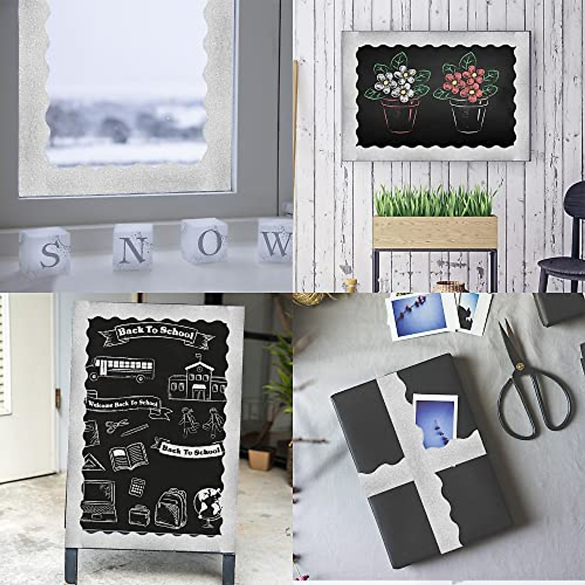 131Ft Silver Glitter Bulletin Board Borders Silver Scalloped Bulletin Board Trims Shiny Decorative Border Trims Sparkle Self-Adhesive Bulletin Stickers for Classroom School Home Office Blackboard Desk