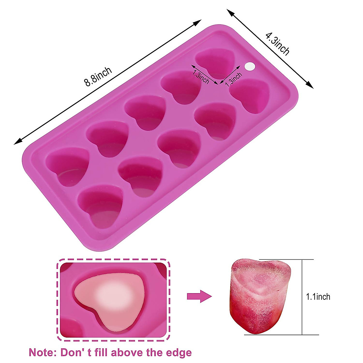 Heart-shaped Ice Cube Trays,Fun Silicone Ice Cube Trays for Make Heart-shaped Ice Cube,Easy Release Ice Cube Mold for Cocktails,Whiskey,Water Bottles,Baby Food,BPA Free and Dishwasher Safe,2pcs(Pink)