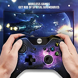 Wireless Game Controller for Xbox One, MissHome Xbox Controllers with Button Caps Compatible with Xbox One/X/S/Series X/S/Elite/PC Windows with 3.5mm Aduio Headphone Jack (Nebula)