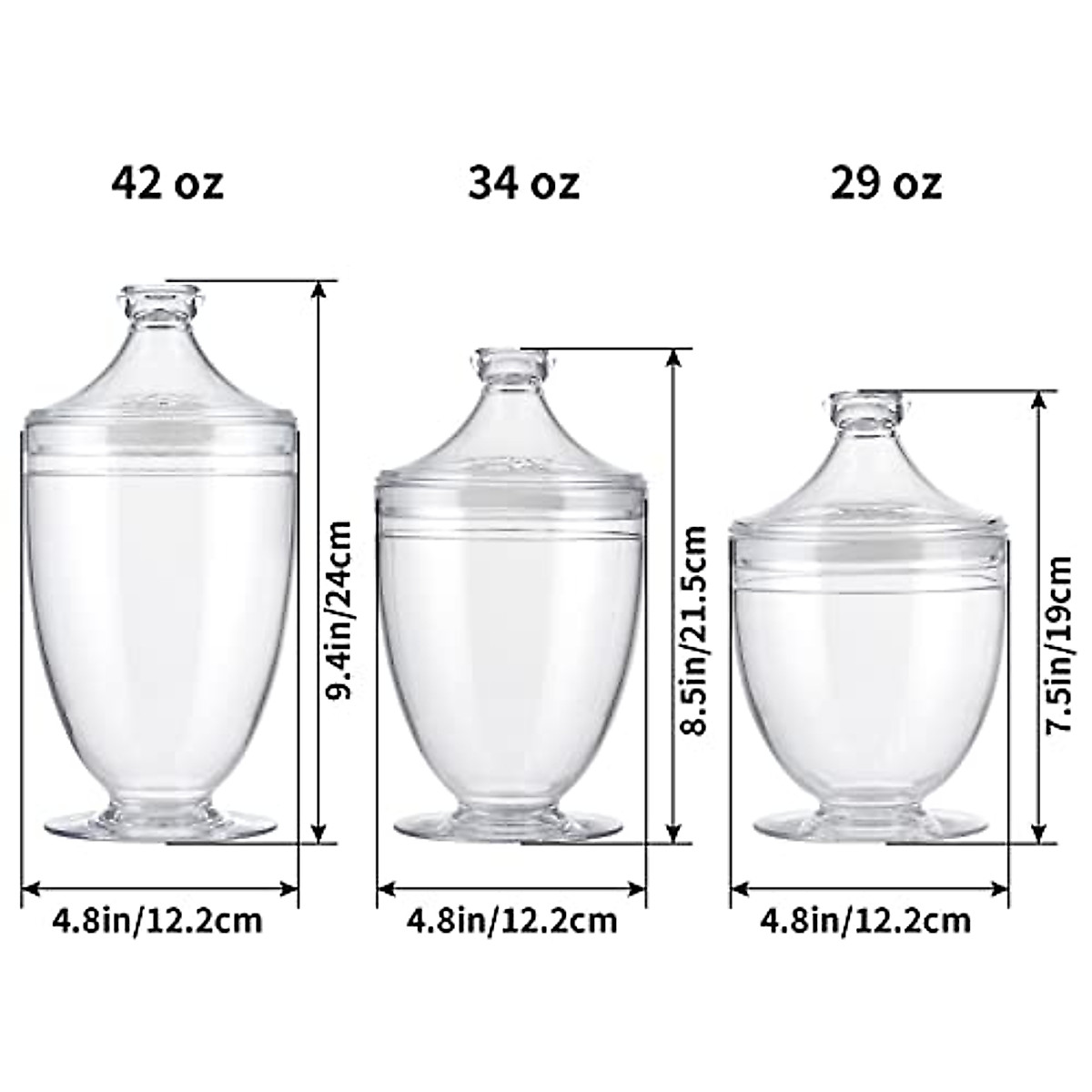 MOLIGOU Acrylic Apothecary Jars with Airtight Lid, Candy Jars for Candy Buffet, Decorative Bathroom Canisters, Set of 3