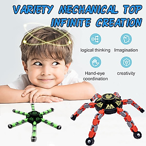 16Pack Fingertip Gyro Toy Mechanical Top DIY Deformation Robot Metal Transformable Spinners Funny Finger Chain Fidget Stress Relief ADD ADHD Astium for Kid Adults