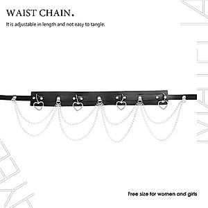 Bodiy Punk Waist Chain Belts Leather Gothic Layered Heart Love Rave Belly Body Chains Jewelry for Women Sexy (Black-1)