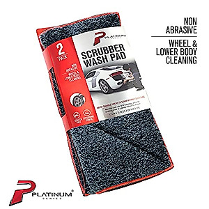 Platinum Series Microfiber Car Wash Scrubber Pad, Scratch-Free Extra Absorbent Hand Washing Automotive Cleaning Scrub Cloth, Auto Detailing Towel, 2pk (11.5″ X 12″)