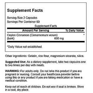 Swanson Full Spectrum True Cinnamon - Herbal Supplement - (120 Capsules, 300mg Each) 2 Pack