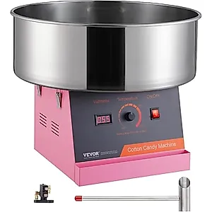 VEVOR Electric Cotton Candy Machine, 19.7-inch Commercial Cotton Candy Floss Maker with Stainless Steel Bowl and Sugar Scoop, Perfect for Family Party, Pink
