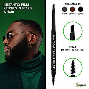 BEST Beard & Hair Filler Pen/Pencil & Brush - Instantly Fill Patches & Thin Areas for a Perfect Beard & Hairline - More Effective Than Hair Fiber - Waterproof - Vegan w/Vitamin E for Healthy Growth