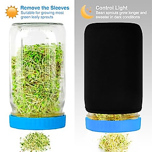 Sprouting Jars, Sprout Growing Kit Including Wide Mouth Mason Jars, Sprout Lids, Blackout Sleeves, Tray and Stander, Sprouts Growing Kit for Microgreens Alfalfa Broccoli