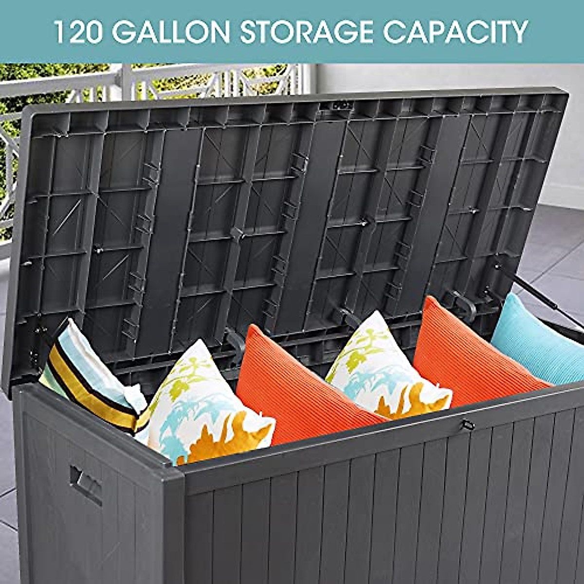 120 Gallon Large Patio Storage Box Deck Boxes Outdoor Waterproof Patio Cushion Storage Outside Container for Pool Towel, Garden Tools, Toys, Grey