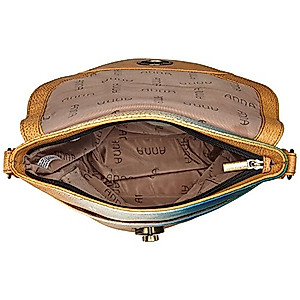 Anna by Anuschka Genuine Leather V-Shap Flap Crossbody Bag | Hand-Painted Original Artwork | Peacock Collage