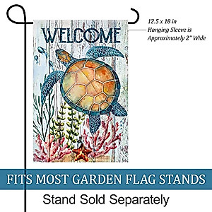Texupday Welcome Turtle Tropical Ocean Garden Flag Rustic Coastal Summer Beach Yard Flag 12" x 18"