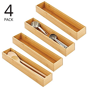 mDesign Slim Wooden Bamboo Drawer Organizer - 15" Long Stackable Storage Box Tray for Kitchen Drawers/Cabinet - Utensil, Silverware, Spatula, Flatware Holder - Echo Collection, 4 Pack, Natural Wood