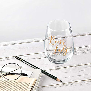 Waipfaru Boss Lady Stemless Wine Glass, Bosses Day Gift Wine Glass, Funny Gift Christmas Gift Birthday Gift Retirement Gift for Female Boss Boss Lady Boss Baby Manager Director Mother Friends, 15Oz