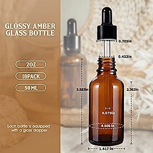 casato 2 Oz Eye Dropper Bottle, 18 Pack 50ML Amber Glass Eye Tincture Bottles with Dropper for Oil, Perfume, and Liquids for Essential Oils, Chemistry Lab Chemicals, Colognes & Perfumes