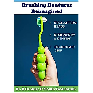 Dr. B Dental Solutions Ergonomic Denture Toothbrush Extra Soft Bristles, Removes Stains & Odor Precision Design for Implants & Overdentures Single Green Pack