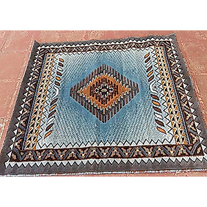 Kingdom Southwest Native American Square Tribal Area Rug Blue Brown Design D143 (5 Feet 3 Inch X 5 Feet 3 Inch Square)