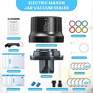 Mason Jar Vacuum Sealer, Upgrade 3-in-1 Mason Jar Vacuum Sealer Kit for Wide Mouth and Regular Mouth Mason Jars, Automatic Vacuum Sealer for Jars Food Storage, Vacuum Bags, Can Opener
