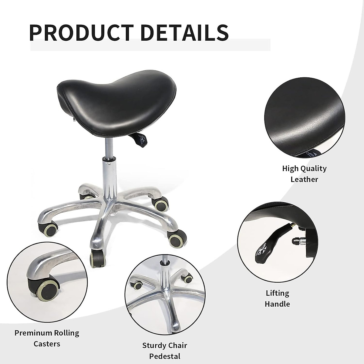 LIMKOMES Saddle Stool Salon Chair Ergonomic Adjustable Swivel Stool Chair with Hydraulic Lifting Height Adjustable Rolling Stool for Office Desk Clinic Dentist Spa