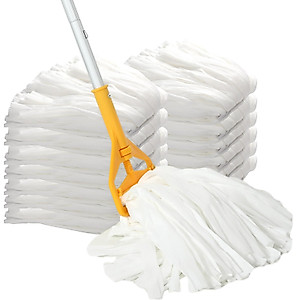 Tioncy 24 Pcs Disposable Industrial Mop Heads Replacements Non Woven Wet Mop Head Refill Cut End Wet Mop Refill Commercial Replacement Mop Heads for Floor Cleaning Supplies Mopping, White