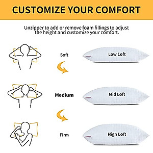 HOMBYS Extra Firm Bed Pillows for Sleeping, Shredded Memory Foam Pillows King Size Set of 2, for Side, Back, Stomach Sleepers,Viscose from Bamboo Cooling Cover