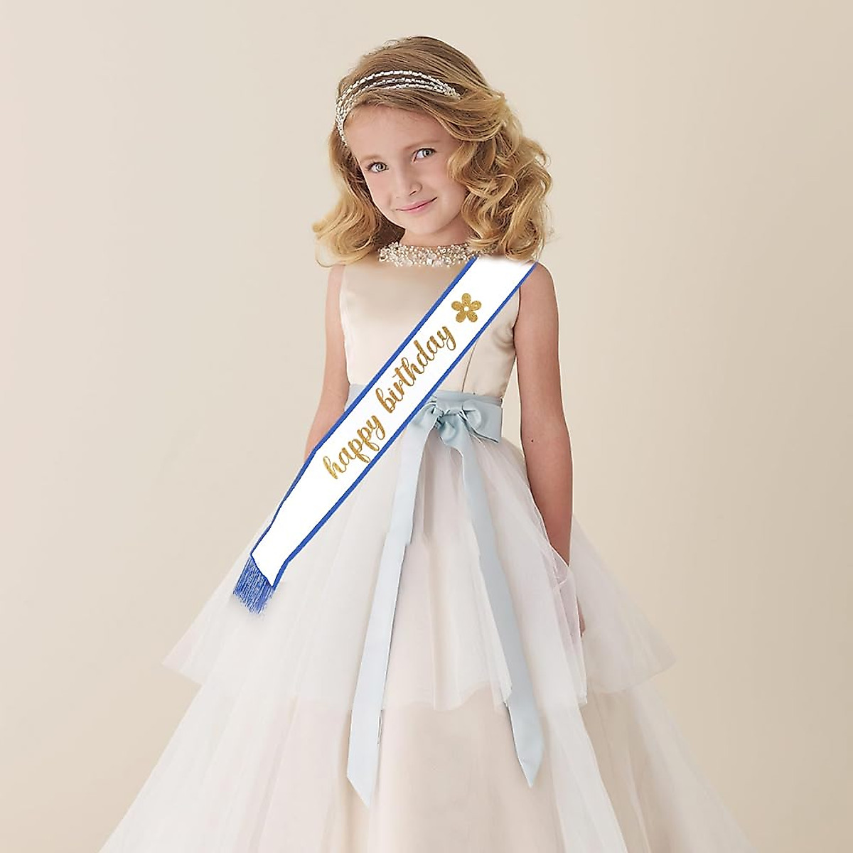 Birthday Sash Prom Queen Sash White Sash with Blue Tassels Party Supplies Birthday Girl Sash Bride to Be Sash Mom to Be Sash Birthday Queen Sash Bachelorette Sash Bride Sash for Birthday, Mothers Day