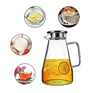 IDEALUX 50 Oz Glass Pitcher with Stainless Steel Lid and spout high heat resistant stove safe pitcher for hot/cold water and iced tea…