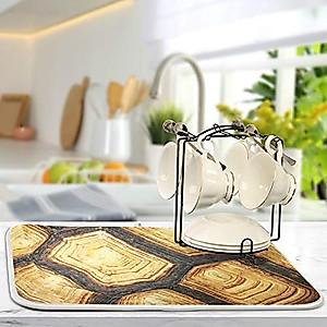 Turtle Shell Dish Drying Mat Carapace Print Kitchen Dry Mats Decor Absorbent Baby Bottle Pad for Home Counter Drainer Countertops