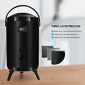 VorChef Hot Beverage Dispenser, Stainless Steel Insulated Beverage Dispenser Cold and Hot Drink dispenser with Thermometer–3.2-Gallons 12 Liters Water Dispenser with Spigot for Tea & Coffee, Water