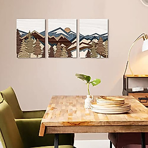 BINCUE Boho Canvas Wall Art Decor 12"x16" Mountain Paintings Art,Farmhouse Wall Decor Abstract Artwork 3 Pieces,Home Living Room Bedroom Office Canvas Decor Gift