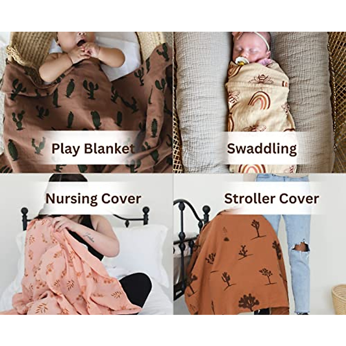 Leyl&Ari Muslin Swaddle Blanket 100% Organic Cotton Lightweight Receiving Wrap for Infant & Newborn (Cactus, 47X47)