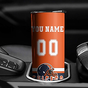 20oz Customs stainless steel Insulated tumbler with Lid and Straws, Personalized football gifts for fans, Travel Cup Adds Your Name and Number