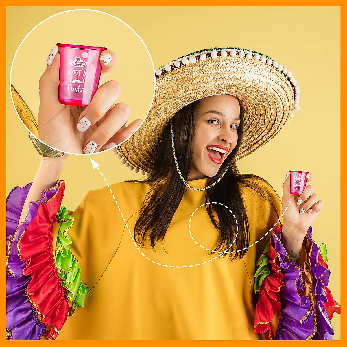 12 Packs Let's Fiesta Shot Glass Necklaces Bead Cinco De Mayo Necklace Plastic Shot Glasses Party Necklaces Mexican Shot Necklace Cup for Bachelorette Party Favors Fiesta Party Supplies, Multi Color