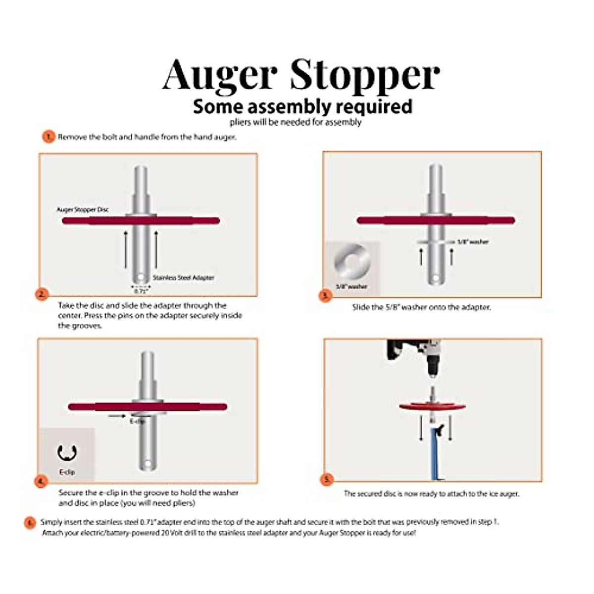 Ice Fishing Auger Stopper with Drill Bit Adapter (9"disc, fits up to 8" auger blades) for Cordless 20volt Lithium Battery Drills - Prevent Auger Blade from Slipping Beneath The Ice.
