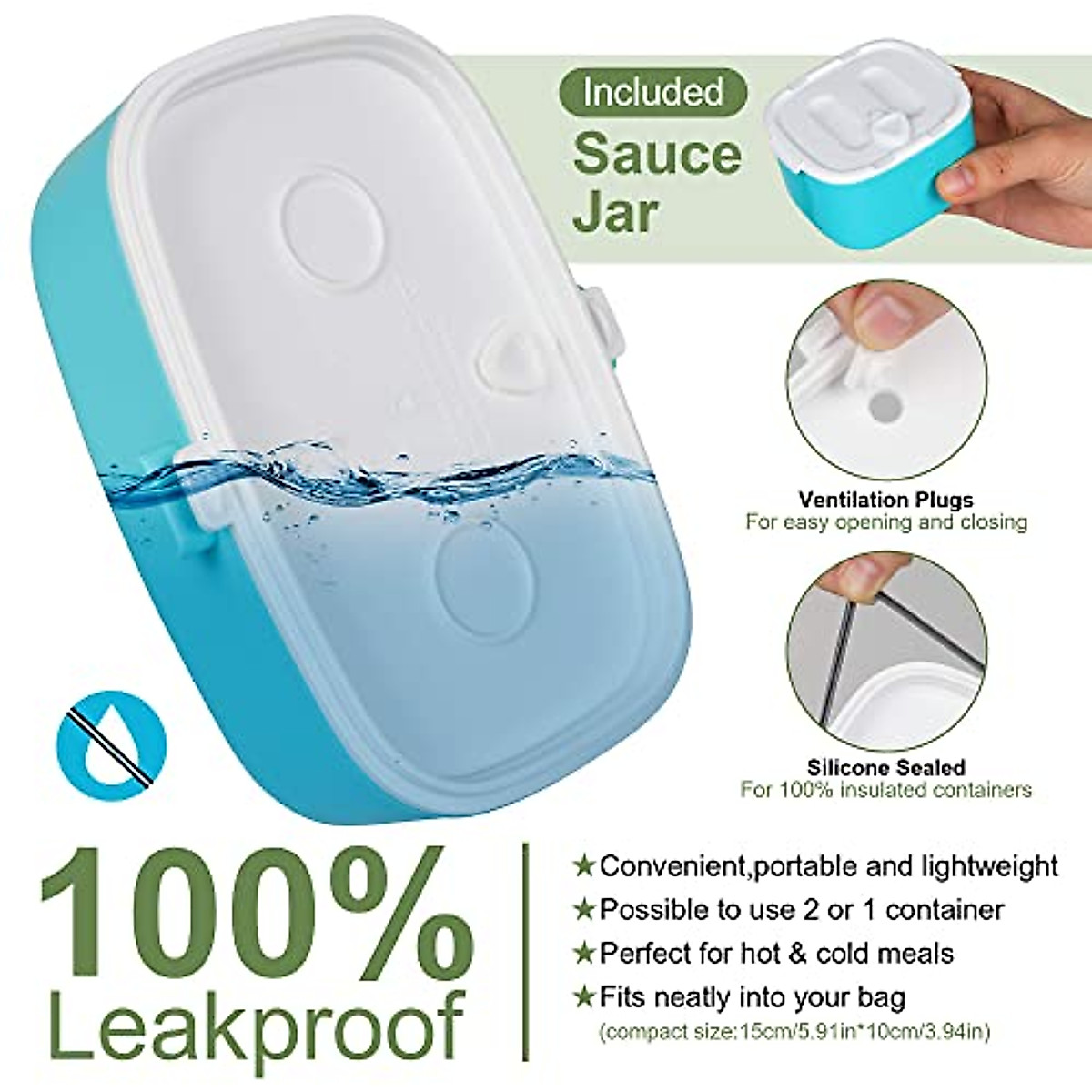Wagindd Bento Box Adult Lunch Box, Stackable Lunch Containers for Kids Leakproof Bento Box Includes Cutlery Microwave-safe